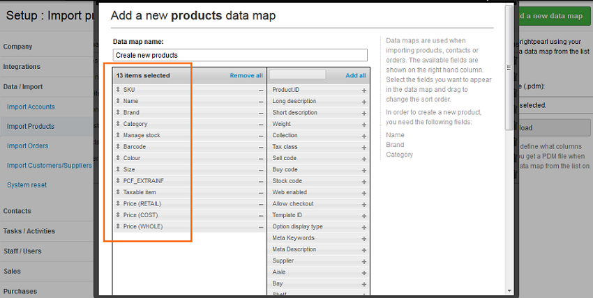 Importing products: creating new items